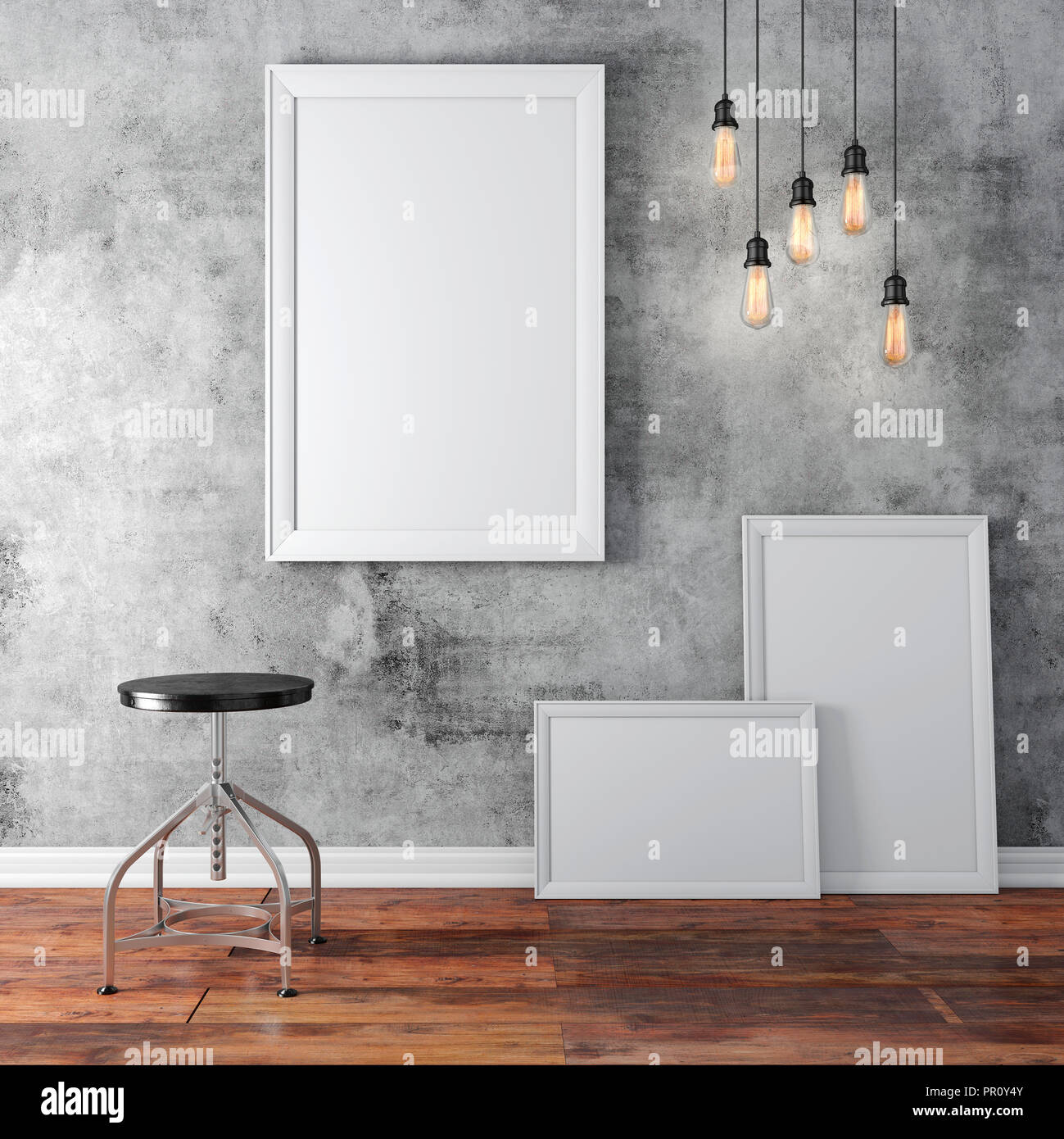 3d render of interior with a blank frames and wooden floor Stock Photo ...