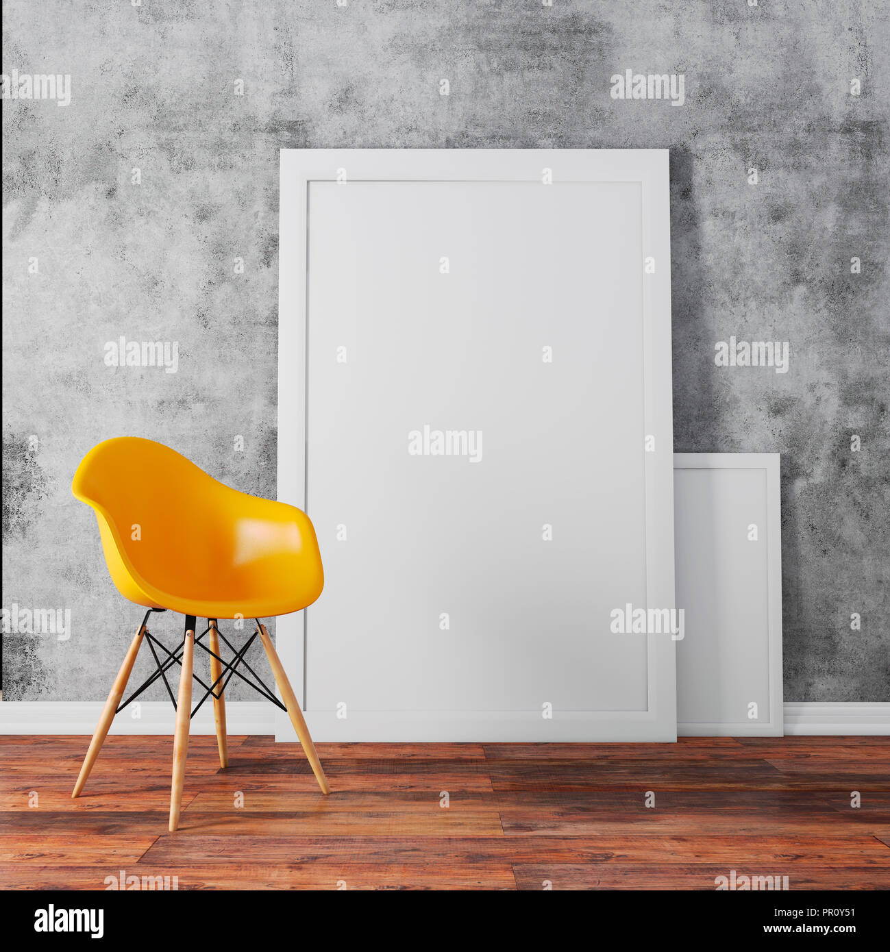 3d render of interior with a blank frames and wooden floor Stock Photo ...