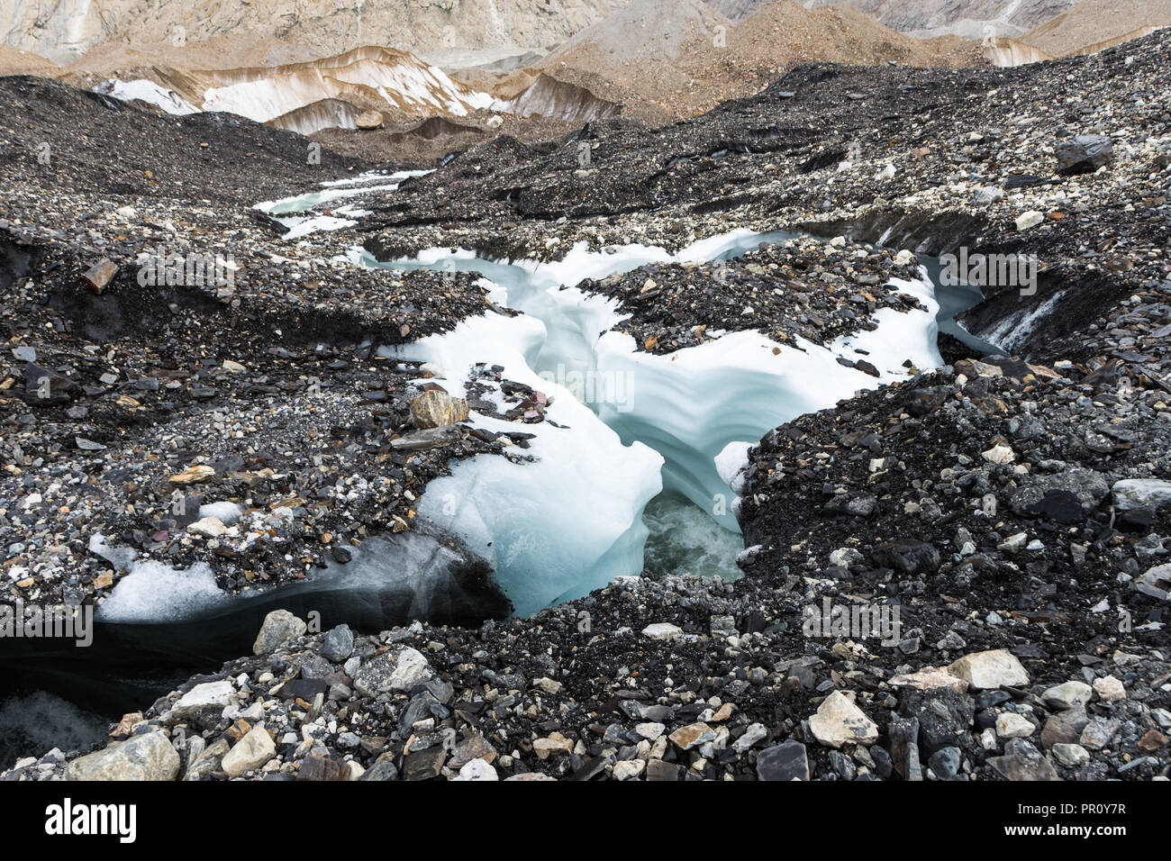 Crevasses on Baltoro glacier, Karakoram, Pakistan Stock Photo - Alamy