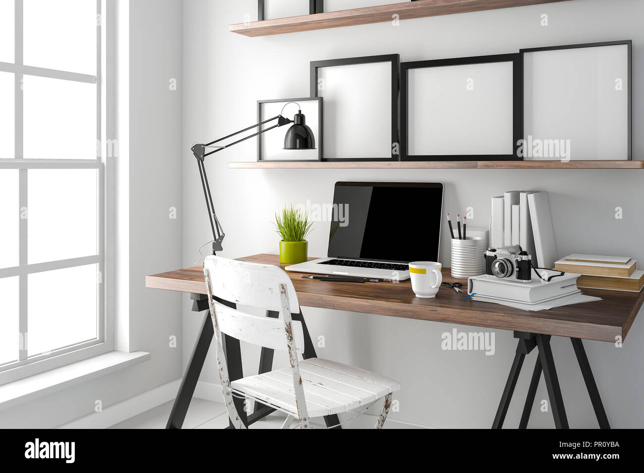 3d modern computer workplace Stock Photo - Alamy