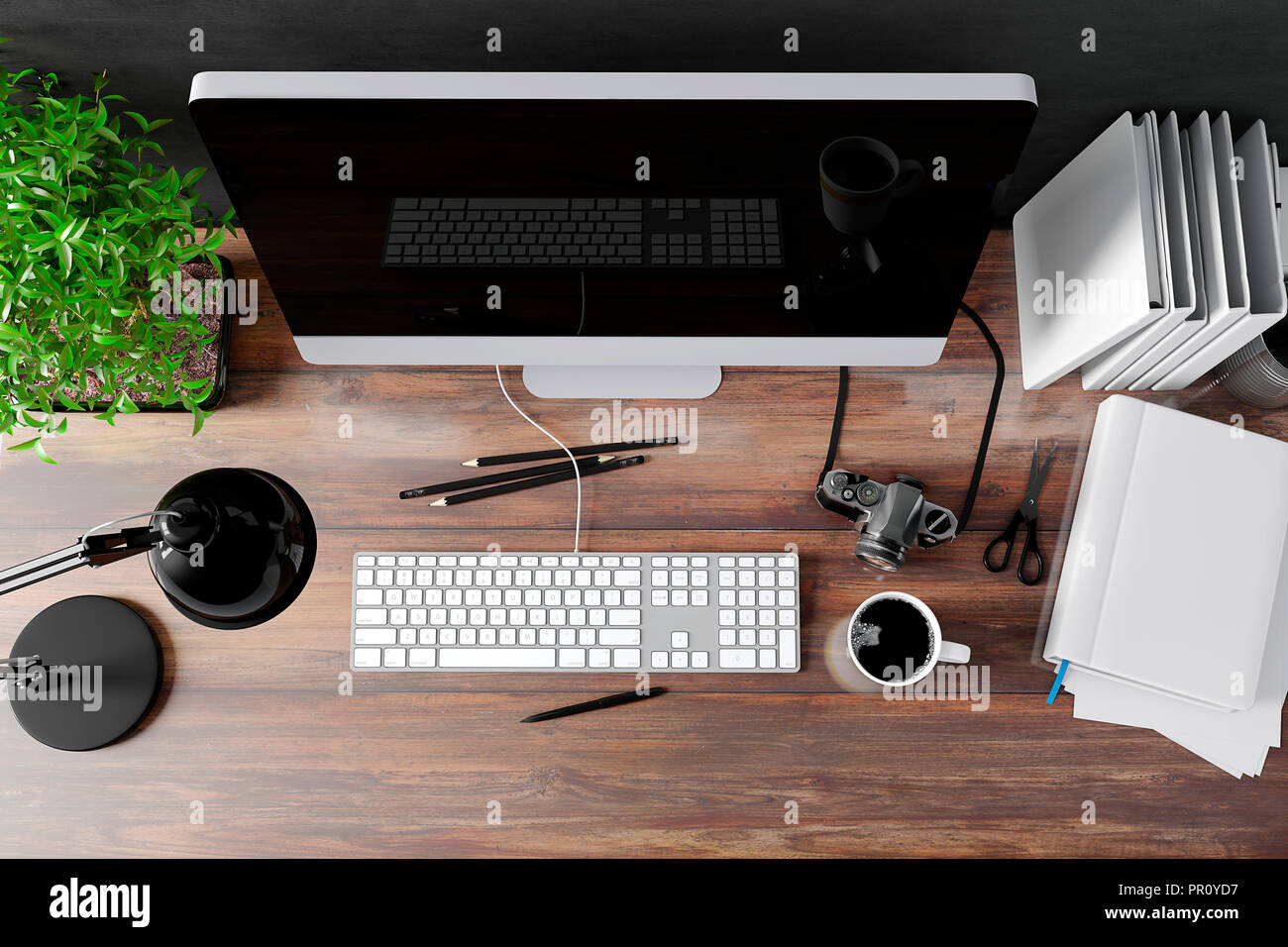 3d modern computer workplace Stock Photo - Alamy