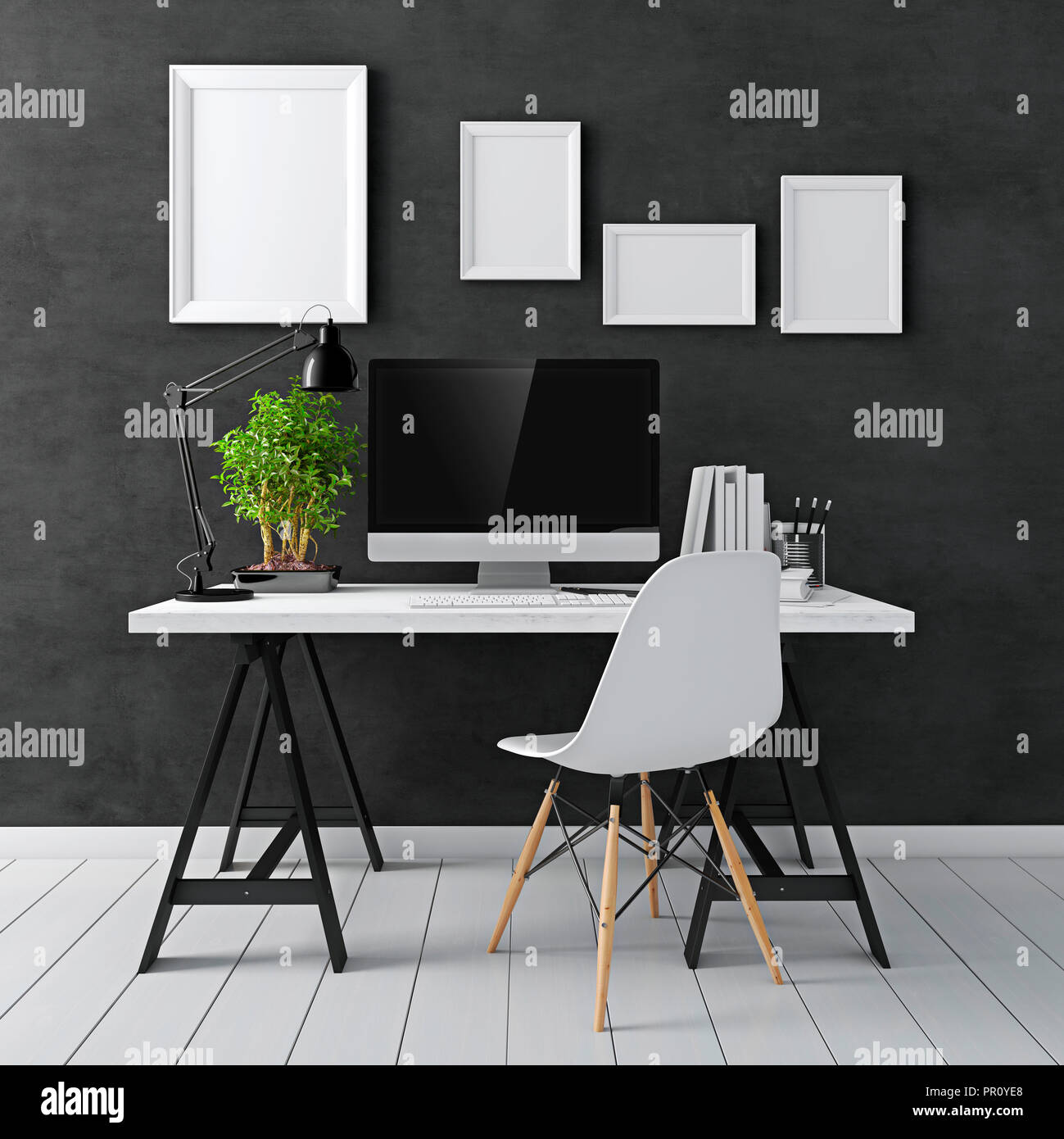 3d modern computer workplace Stock Photo - Alamy