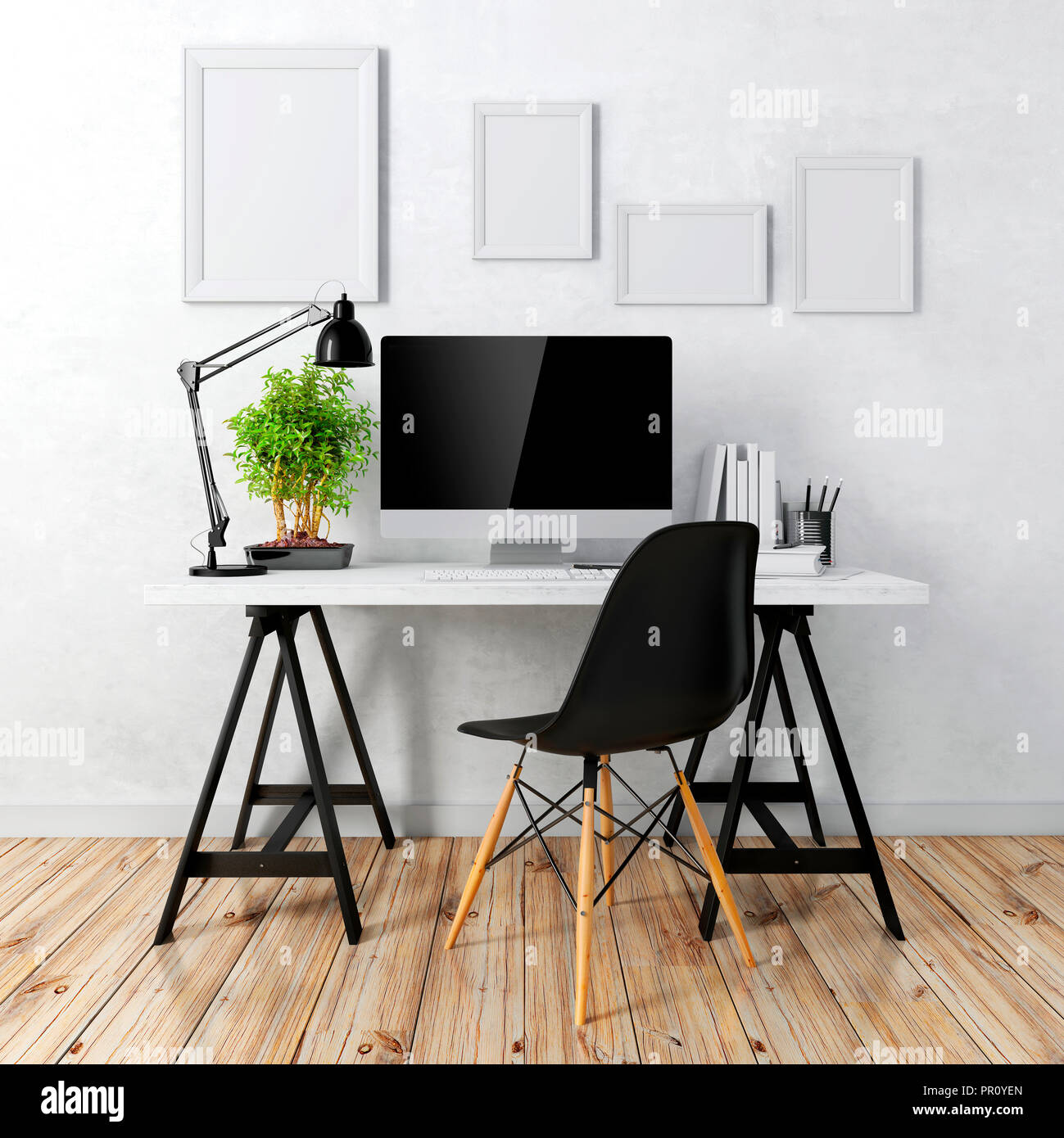 3d modern computer workplace Stock Photo - Alamy