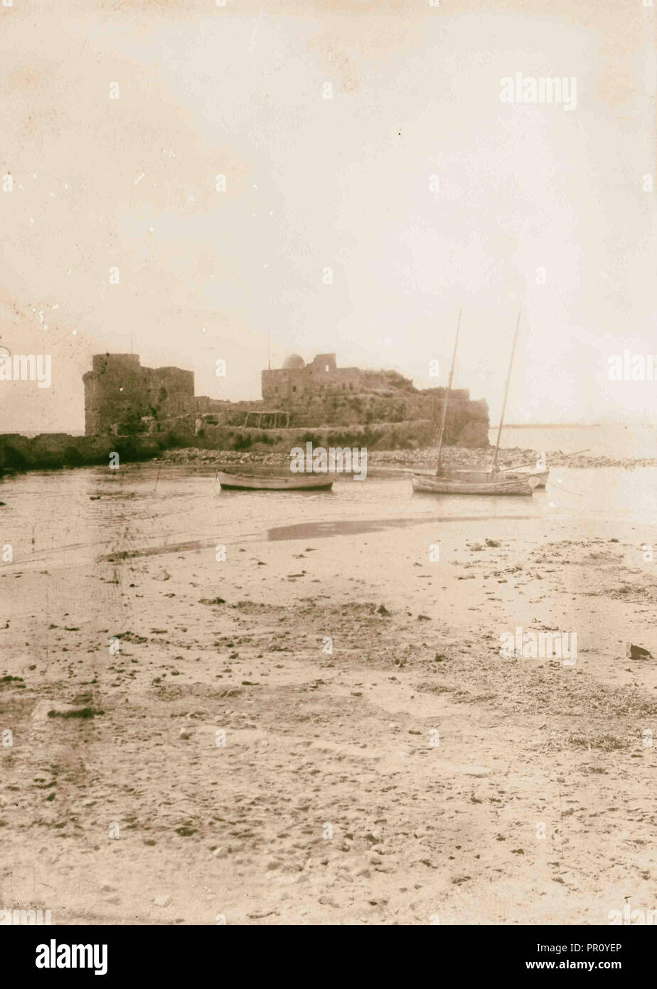 Along the sea coast. Old castle at Sidon. 1900, Lebanon, Sidon Stock ...
