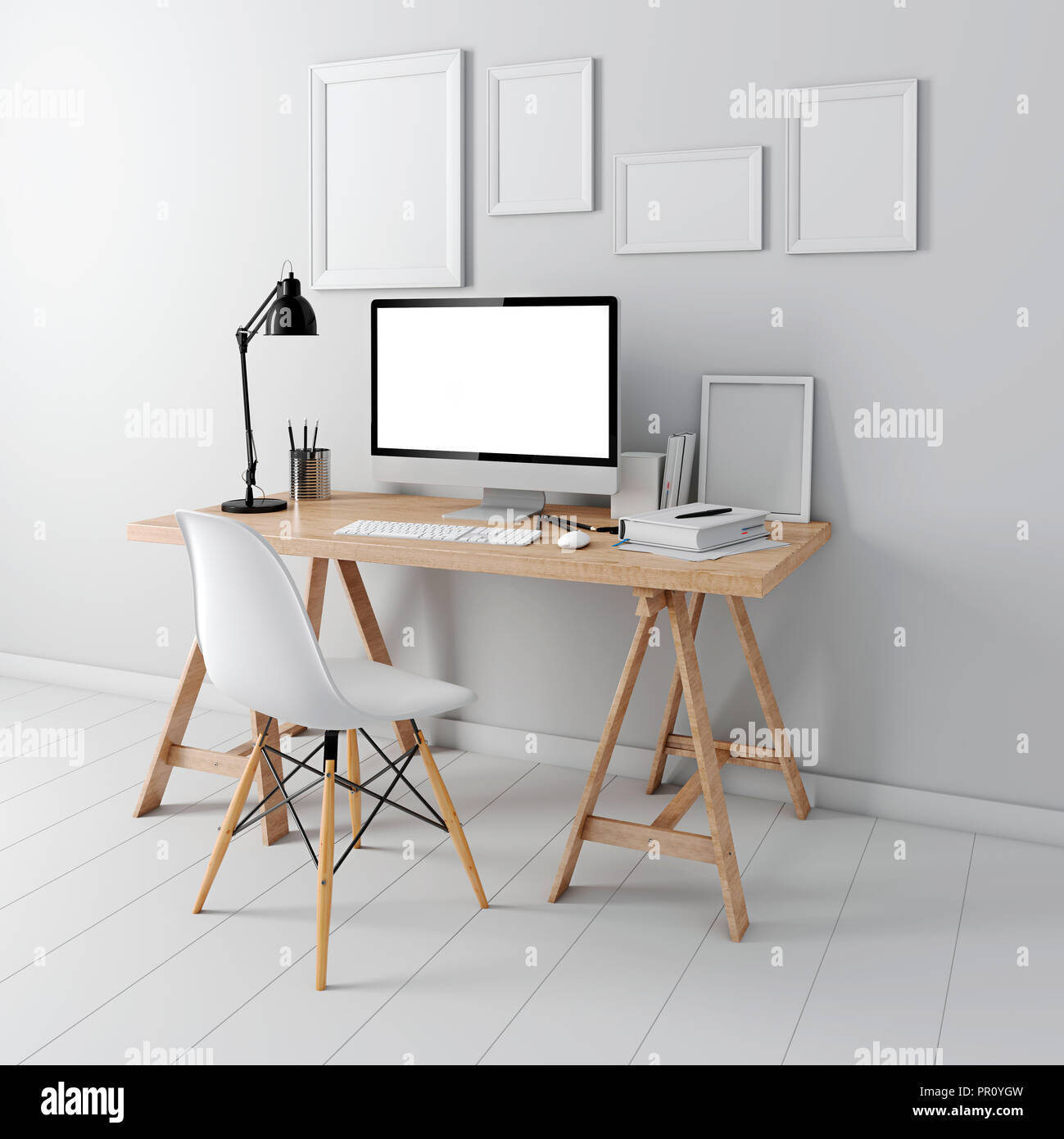 3d modern computer workplace Stock Photo - Alamy