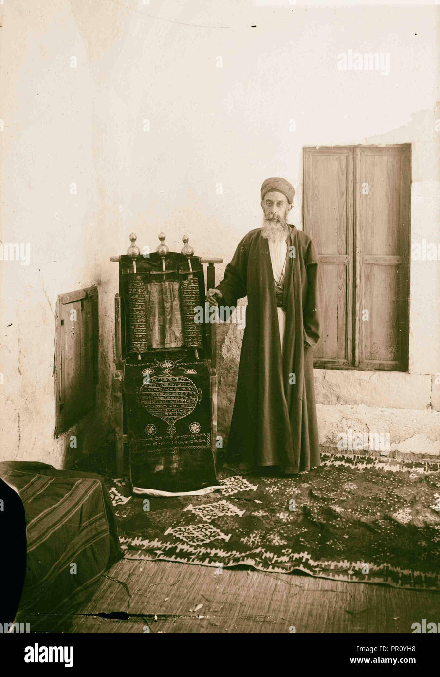 Samaritan high priest and ancient scroll. 1900, Middle East Stock Photo ...