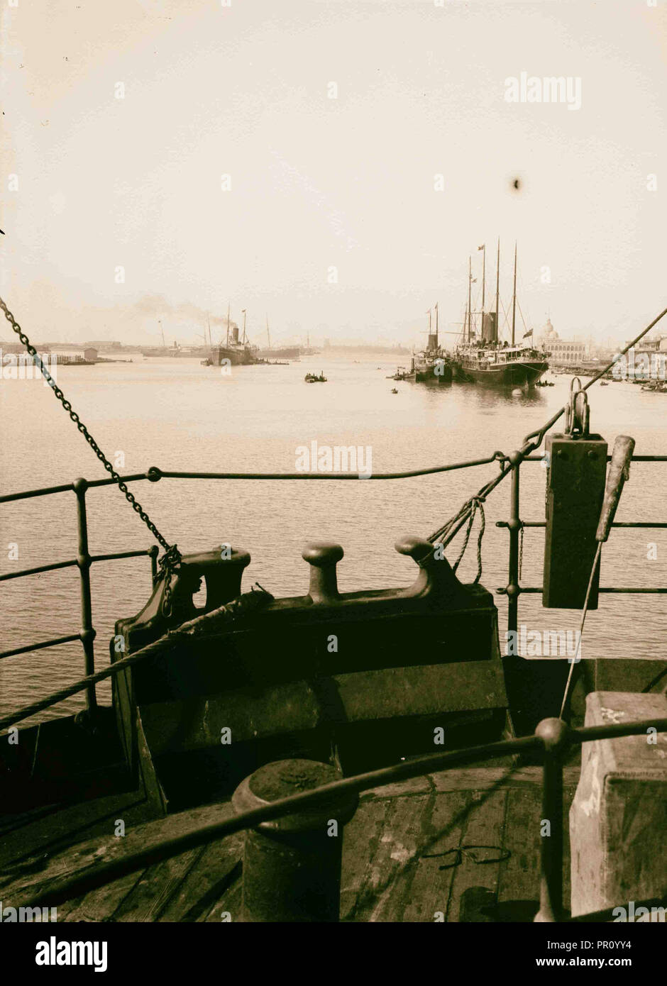 Egyptian views; Port Said. Port Said Harbour and entrance of Suez Canal ...