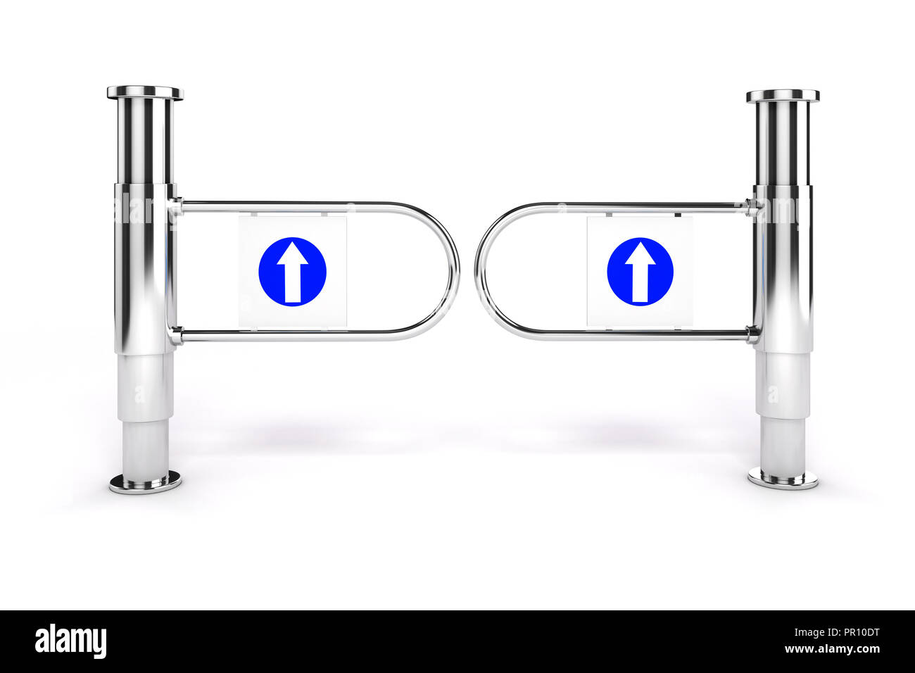 3d shop turnstile entrance with arrow sign, on white background Stock ...