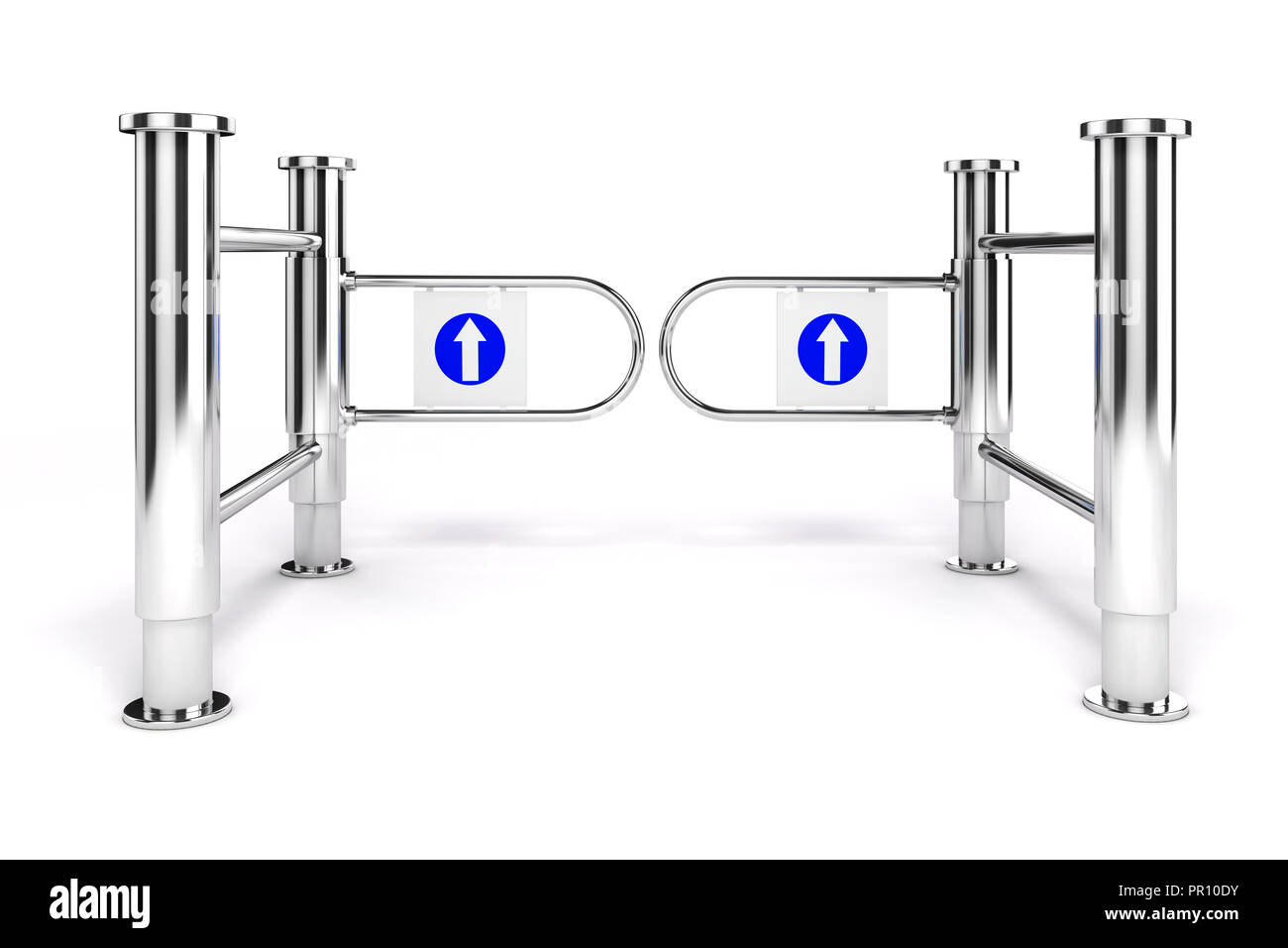 3d shop turnstile entrance with arrow sign, on white background Stock ...