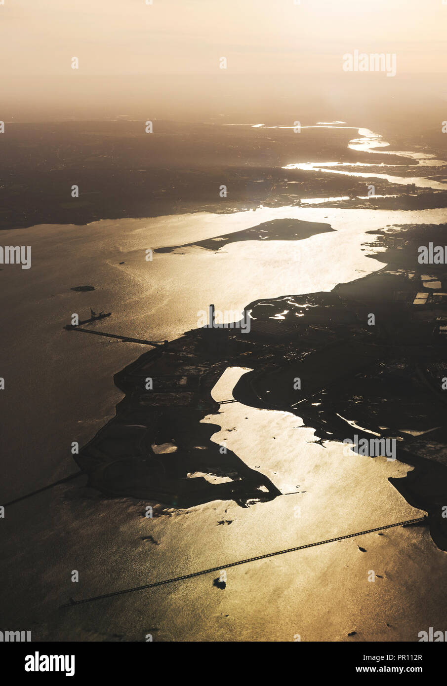 The entrance of the River Medway seen above the Thames Estuary. South ...