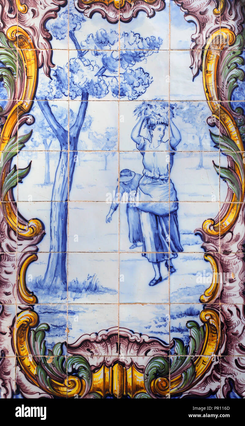 Portugal Typical old Portuguese azulejos - blue and white ceramic tiles ...