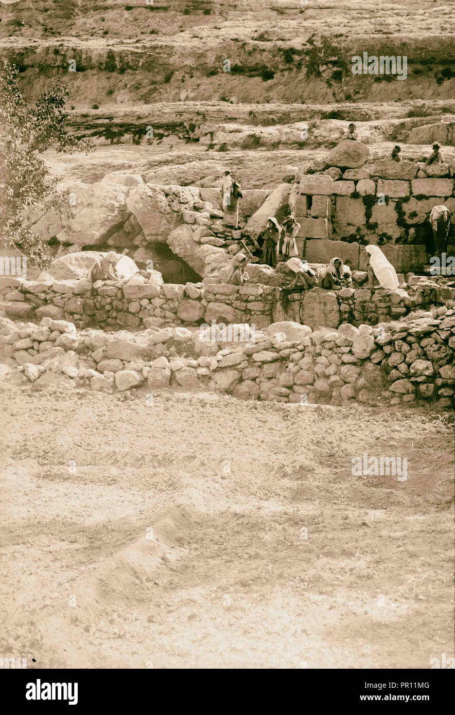 Jaffa to Jerusalem. The spring at Bittir. 1900, West Bank, Battir ...