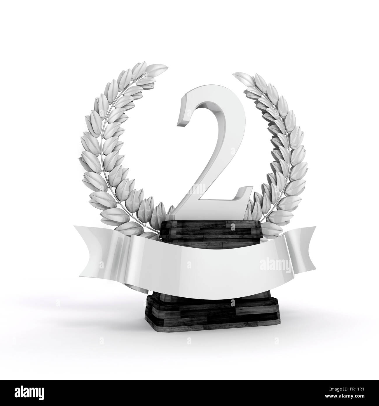 3d second plae silver trophy and laurels Stock Photo - Alamy