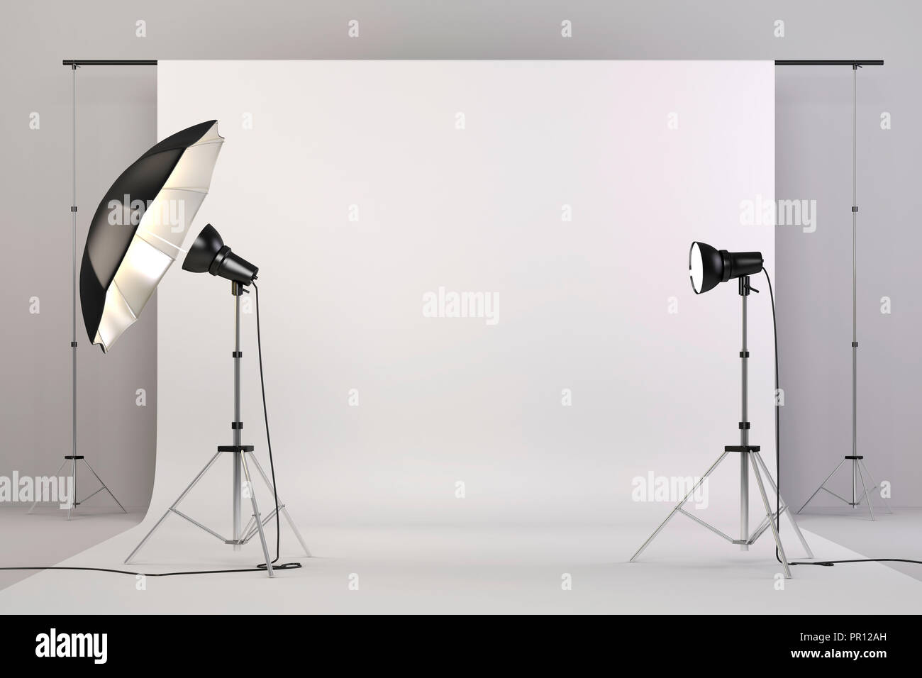 3d studio setup with lights and white background Stock Photo - Alamy