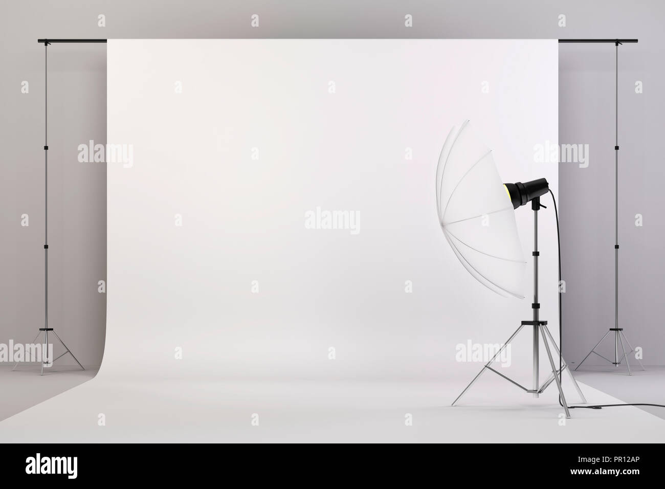 3d studio setup with lights and white background Stock Photo - Alamy