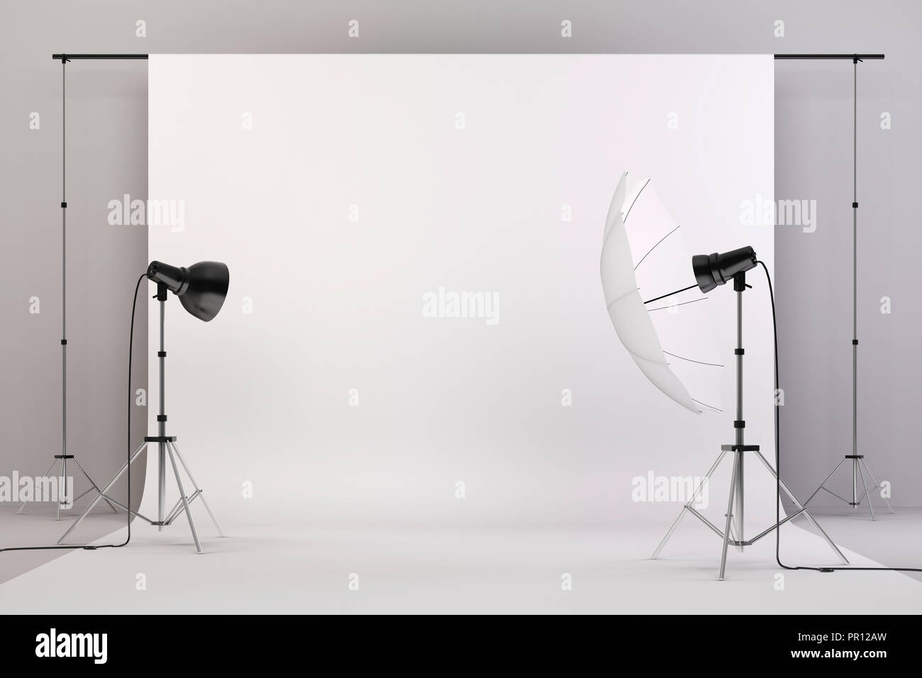 3d studio setup with lights and white background Stock Photo - Alamy