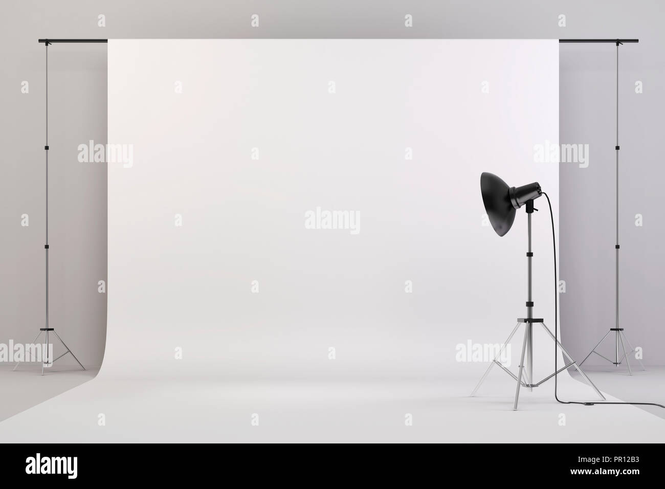 3d studio setup with lights and white background Stock Photo - Alamy