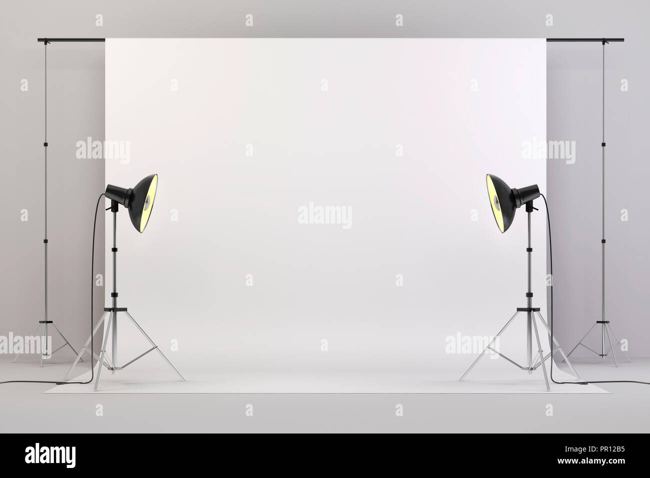 3d studio setup with lights and white background Stock Photo - Alamy