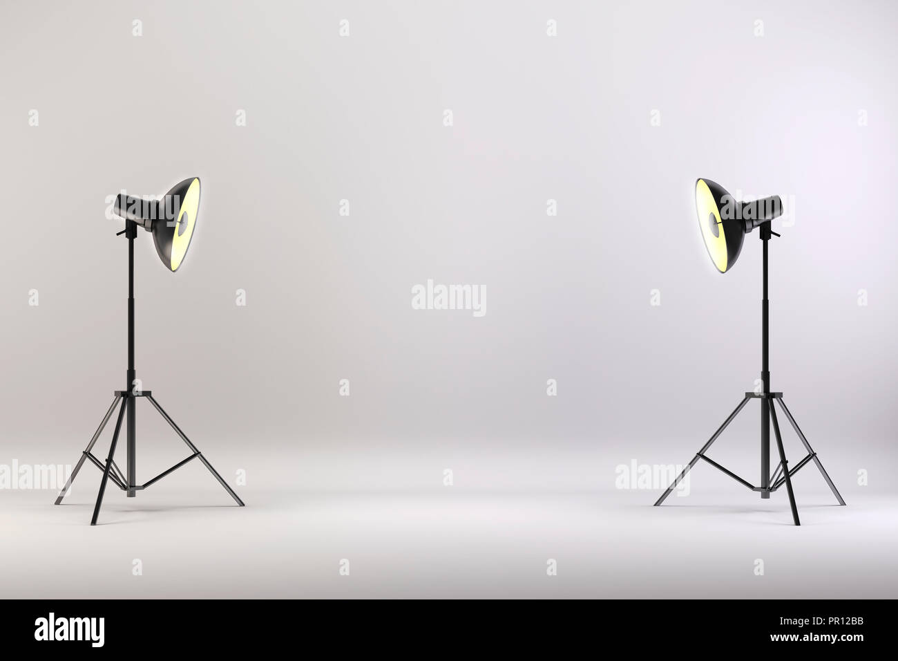 3d studio setup with lights and white background Stock Photo - Alamy