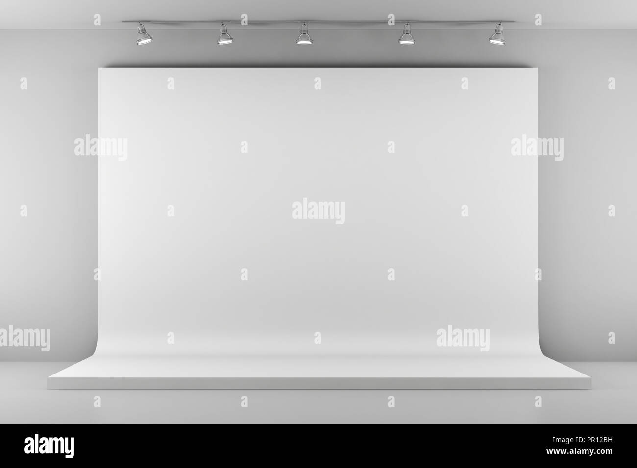 3d studio setup with lights and white background Stock Photo - Alamy