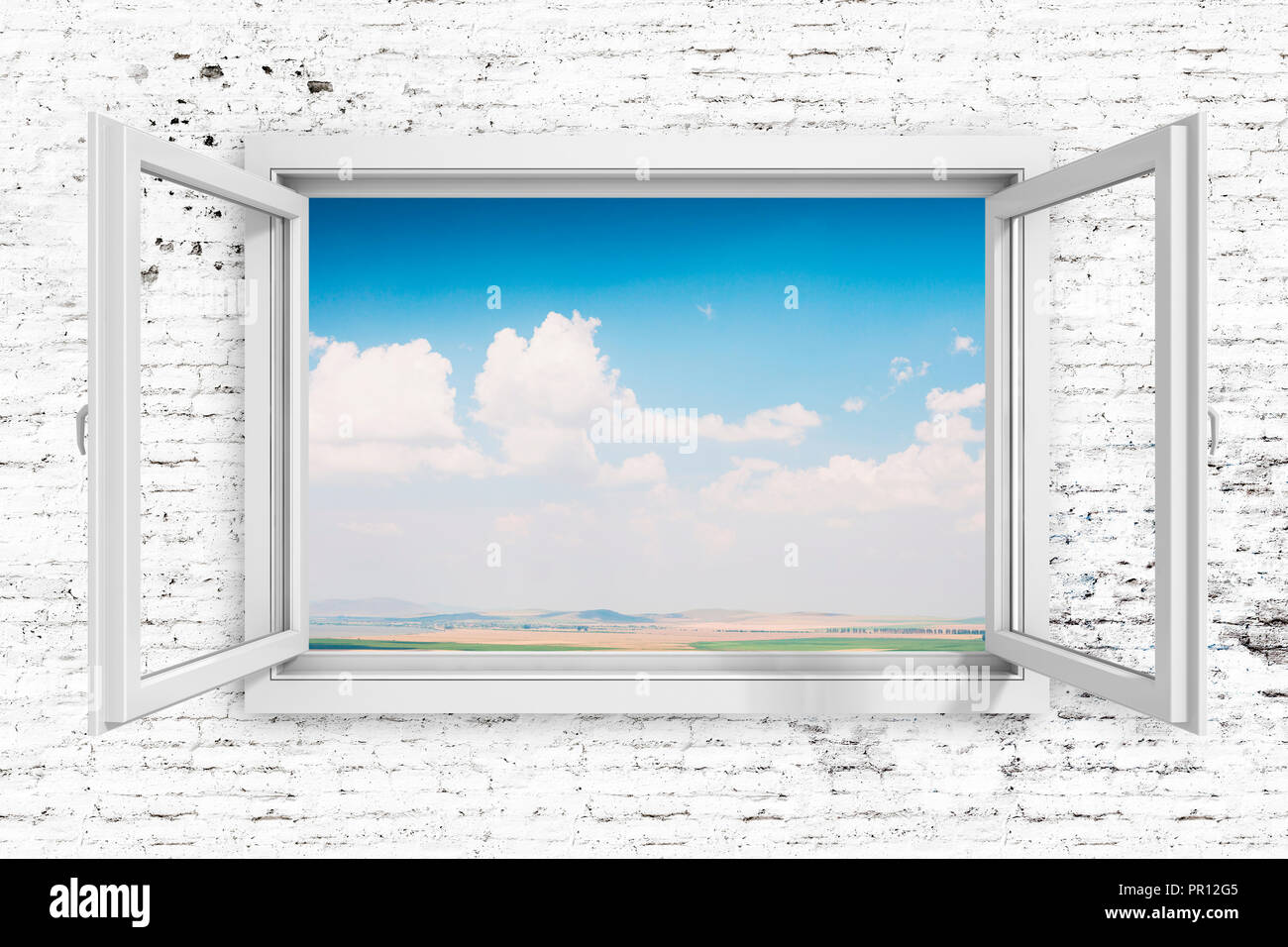 3d window frame with beautiful blue sky background Stock Photo - Alamy