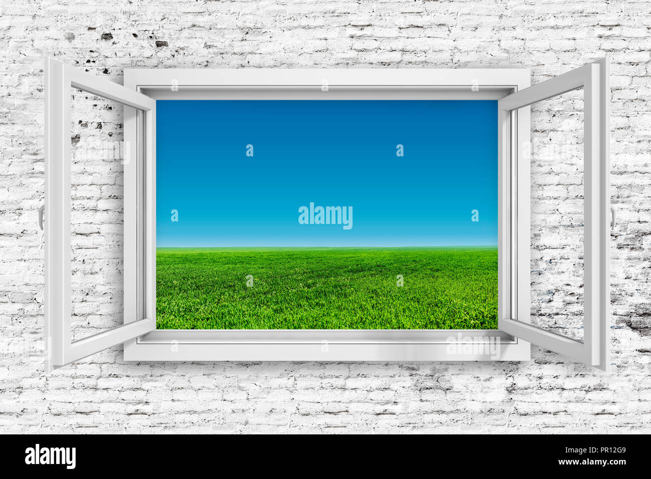 3d window frame with beautiful blue sky background Stock Photo - Alamy