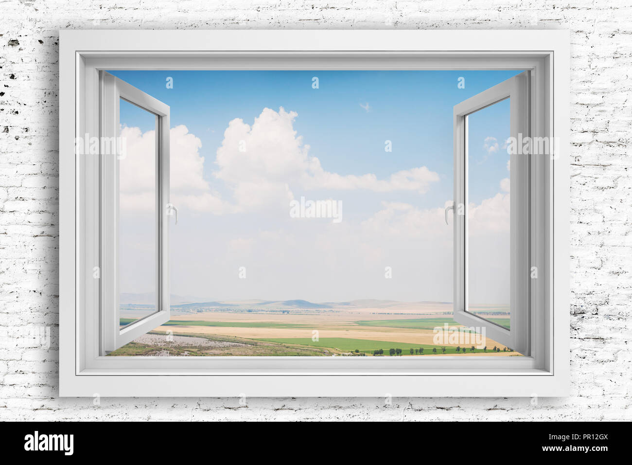 3d window frame with beautiful blue sky background Stock Photo - Alamy