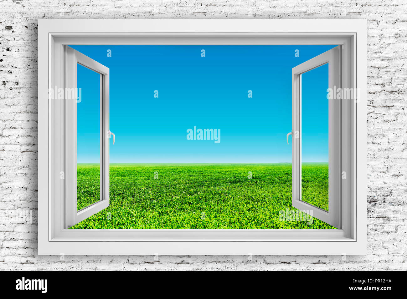3d window frame with beautiful blue sky background Stock Photo - Alamy