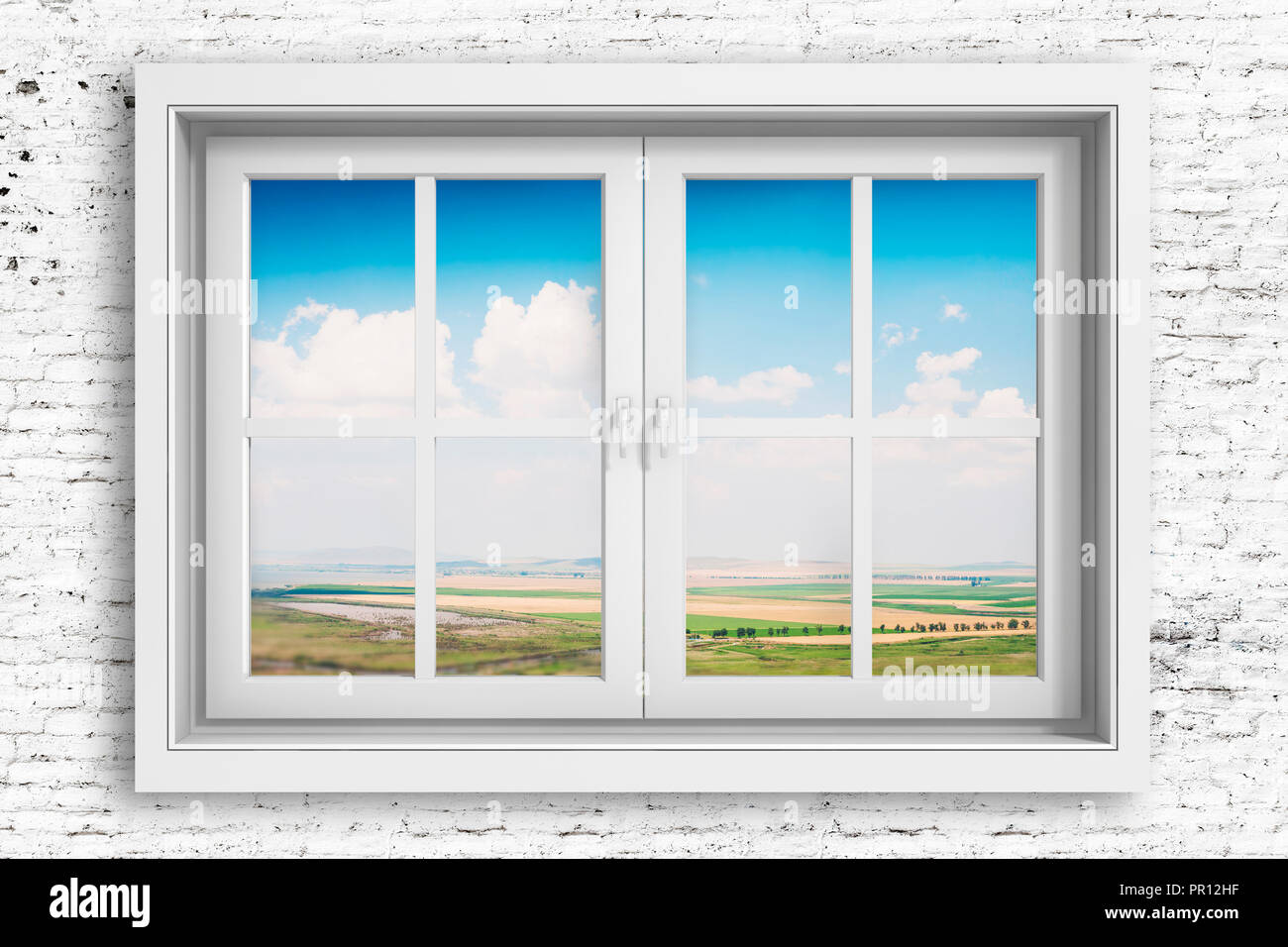 3d window frame with beautiful blue sky background Stock Photo - Alamy