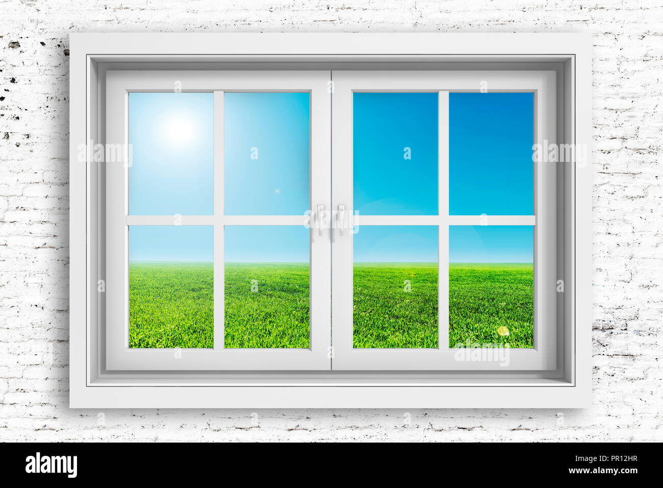 3d window frame with beautiful blue sky background Stock Photo - Alamy