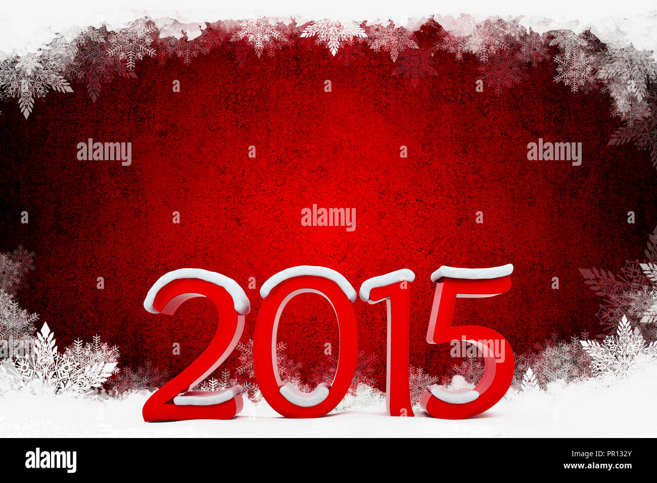 3d red 2015 text with snowflakes background Stock Photo - Alamy