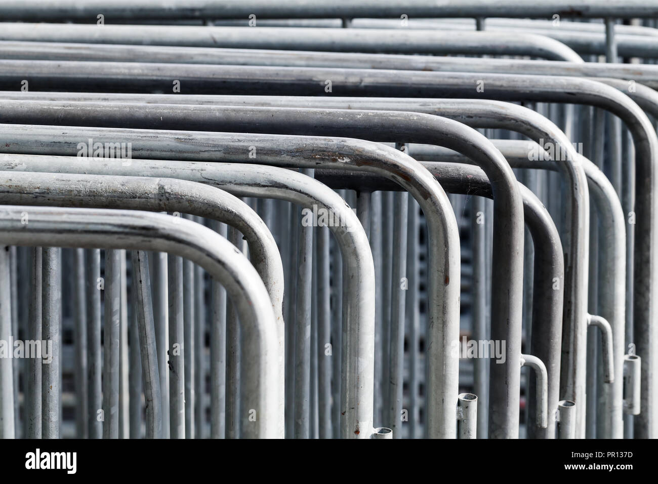 Large group of metal fencing elements, abstract industrial background ...