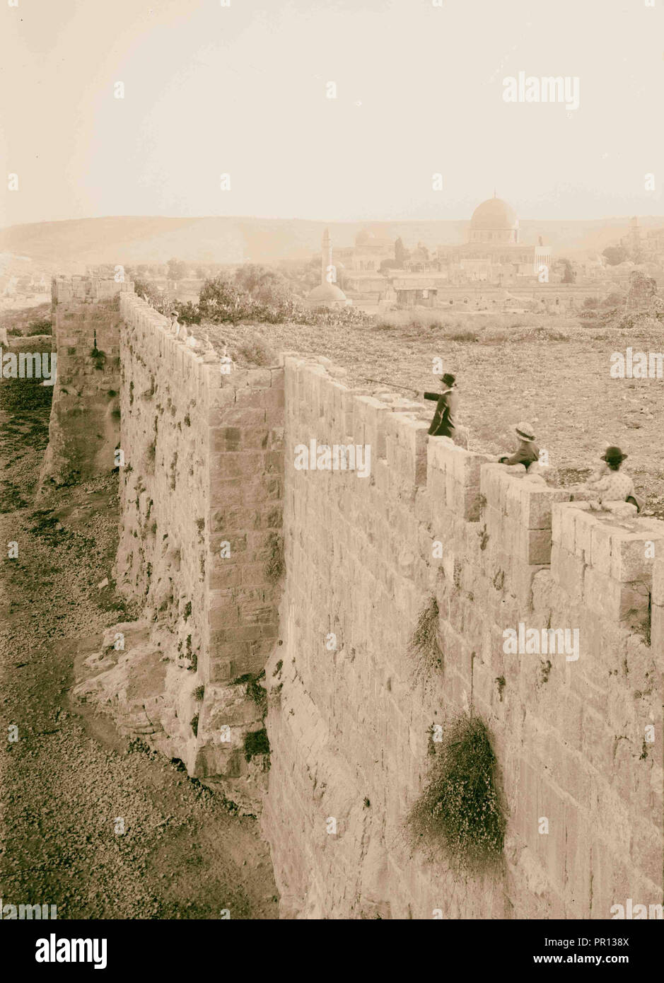 The rampart walk, on city wall Mosque of Omar, Dome of the Rock from ...