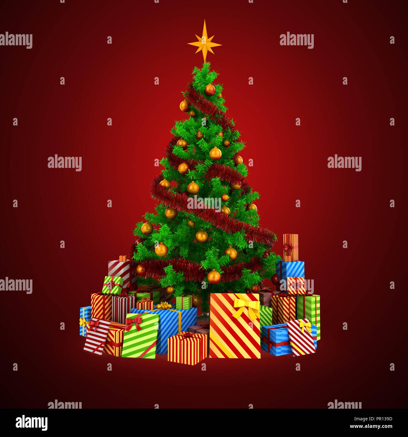 Decorative xmas tree with 3d gift boxes hi-res stock photography and ...