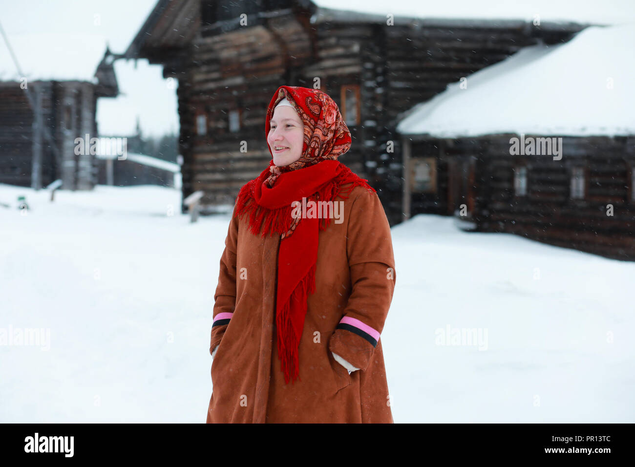 young girls in traditional costumes of the Russian north in wint Stock ...