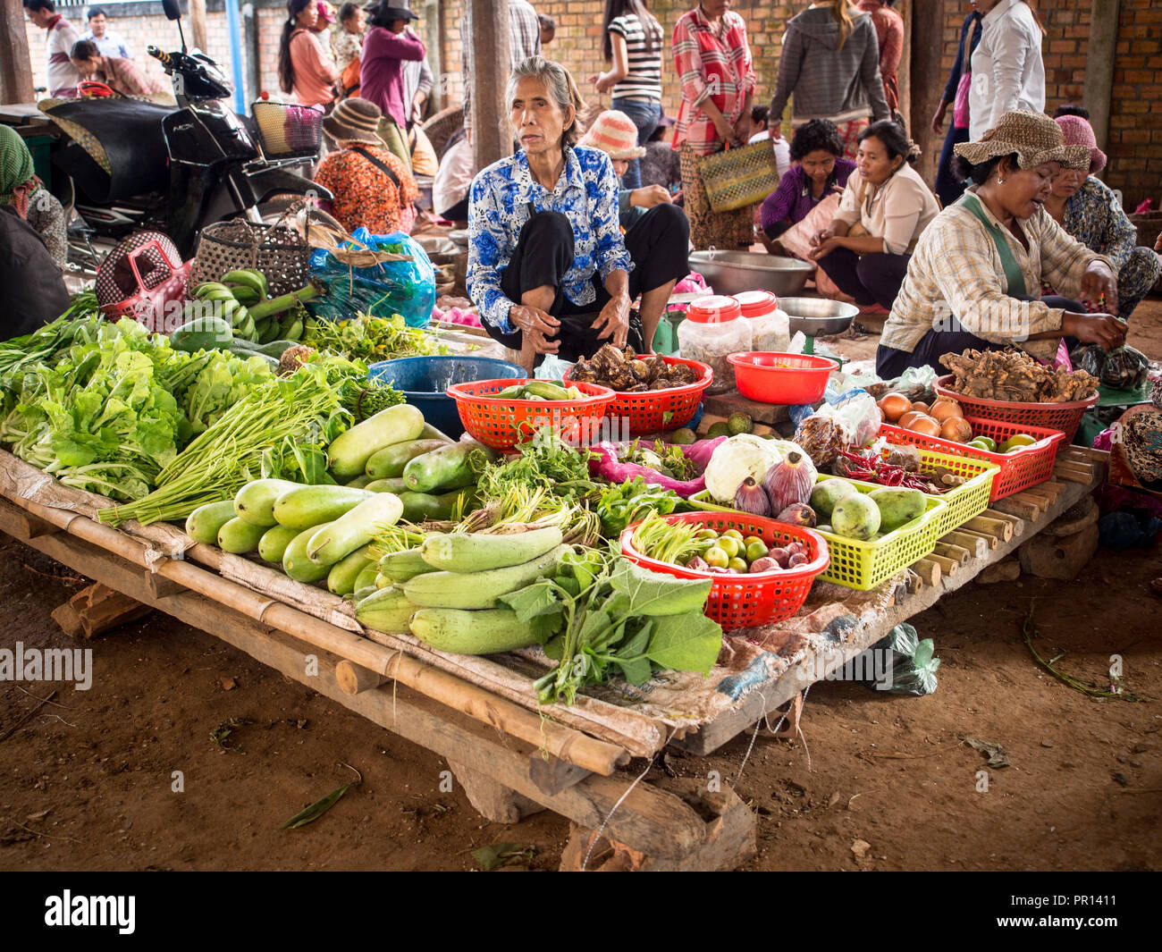Small market in a country town near Tonle Sap lake, Cambodia, Indochina ...