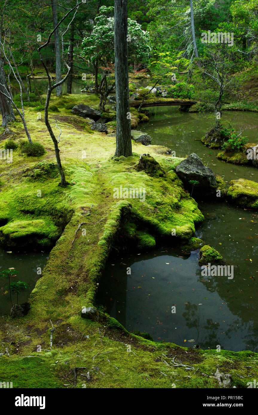 Moss-covered bridge in the garden of Saiho-ji temple, UNESCO World ...