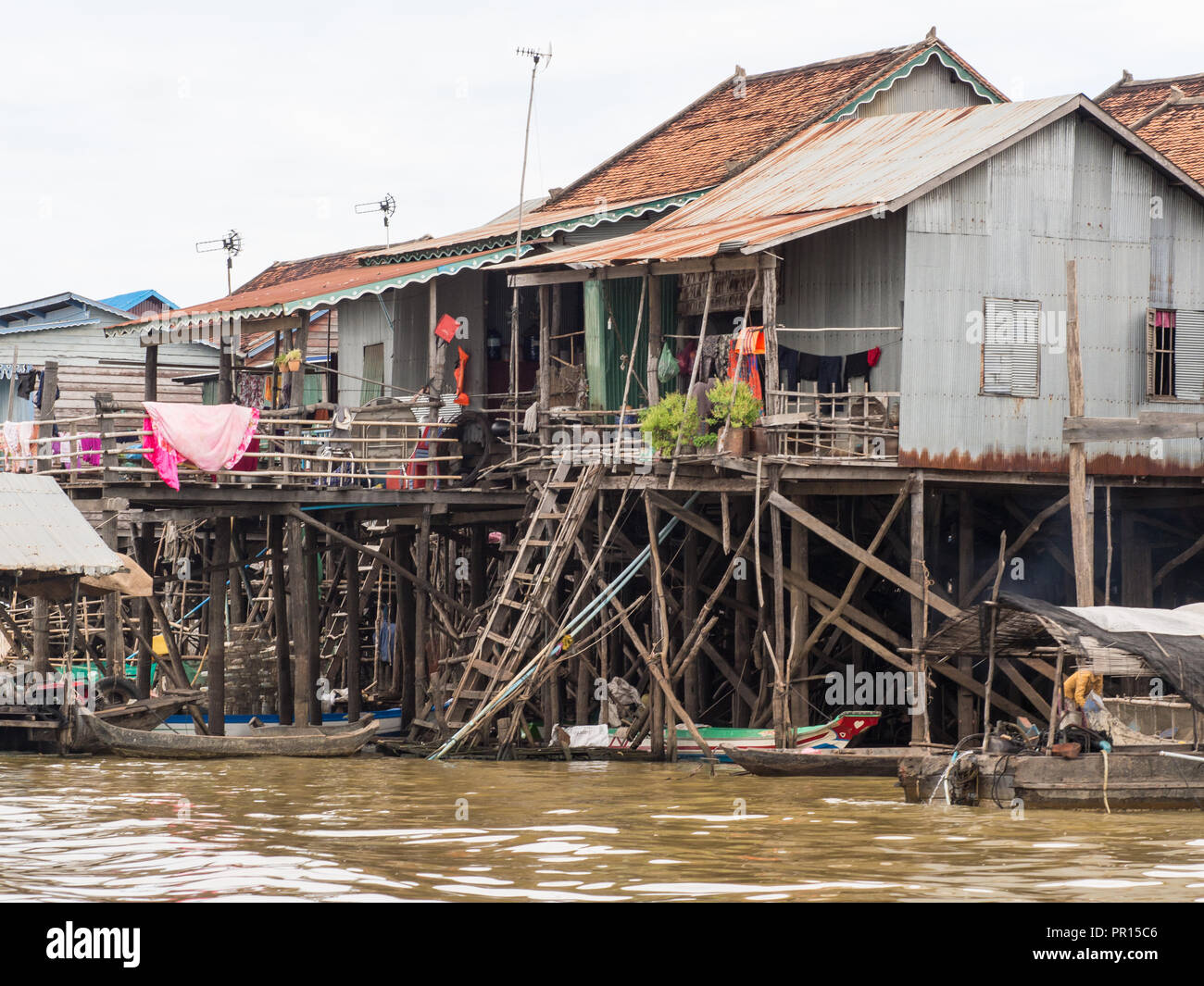 Houses on stilts, Kompong Khleang floating village, on the Tonle Sap ...