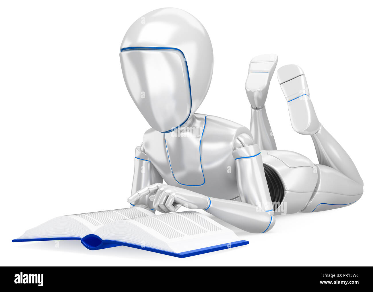 3d futuristic android illustration. Humanoid robot lying reading a book ...