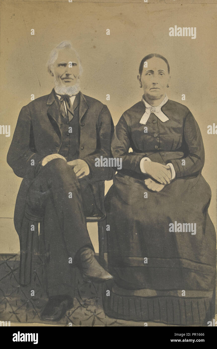 Portrait of a seated couple; American; about 1850 - 1860; Hand-colored ...