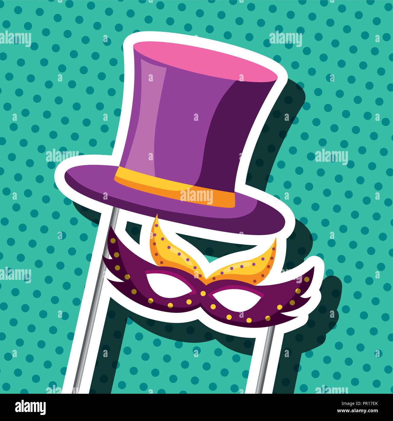 party mask night sticks hat and blanket dotted background vector ...