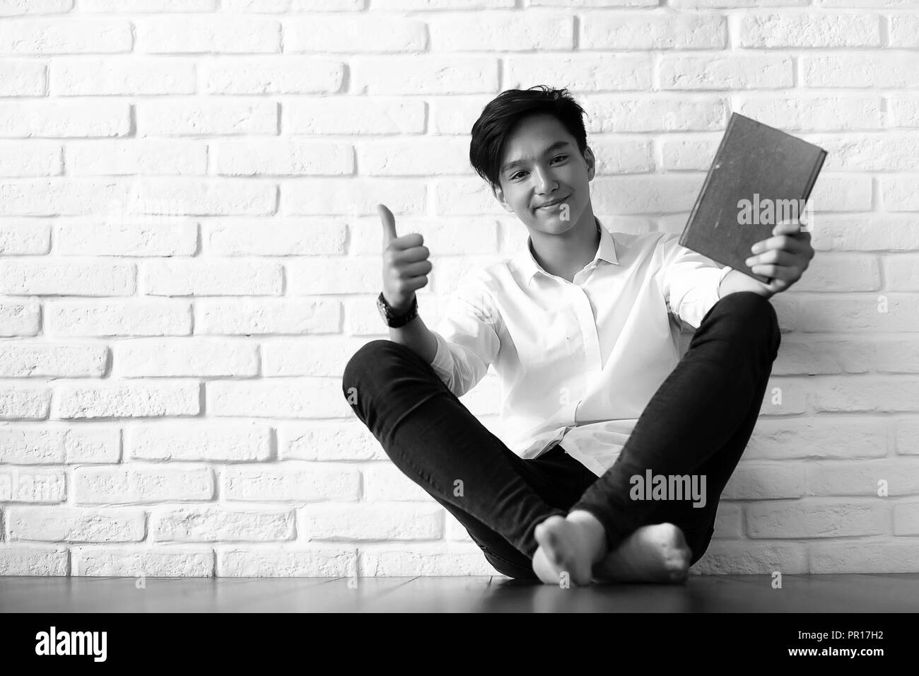 Happy man university students Black and White Stock Photos & Images - Alamy