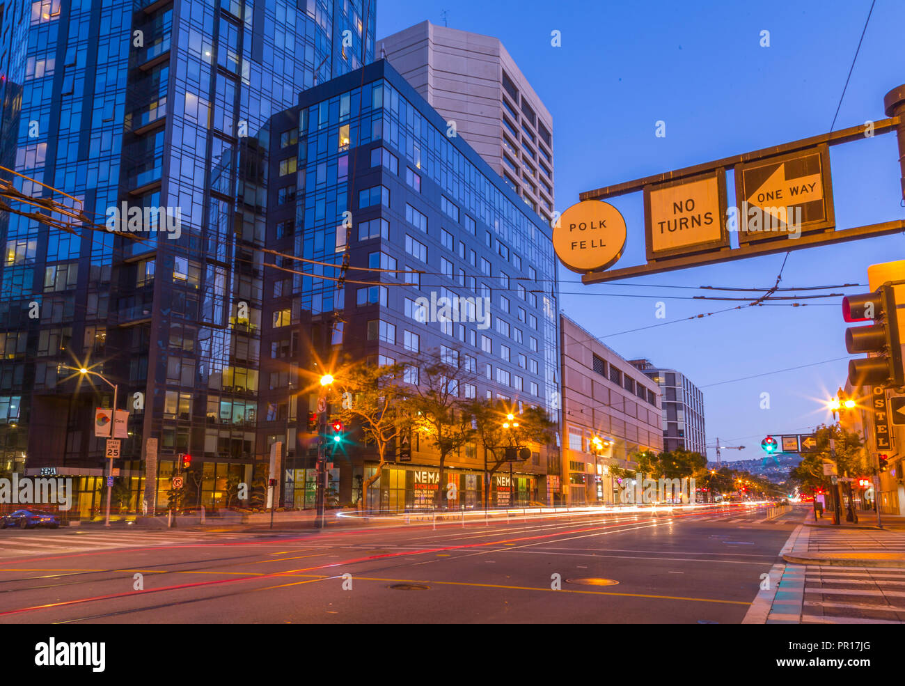 View of Market Street at dusk, San Francisco, California, United States ...