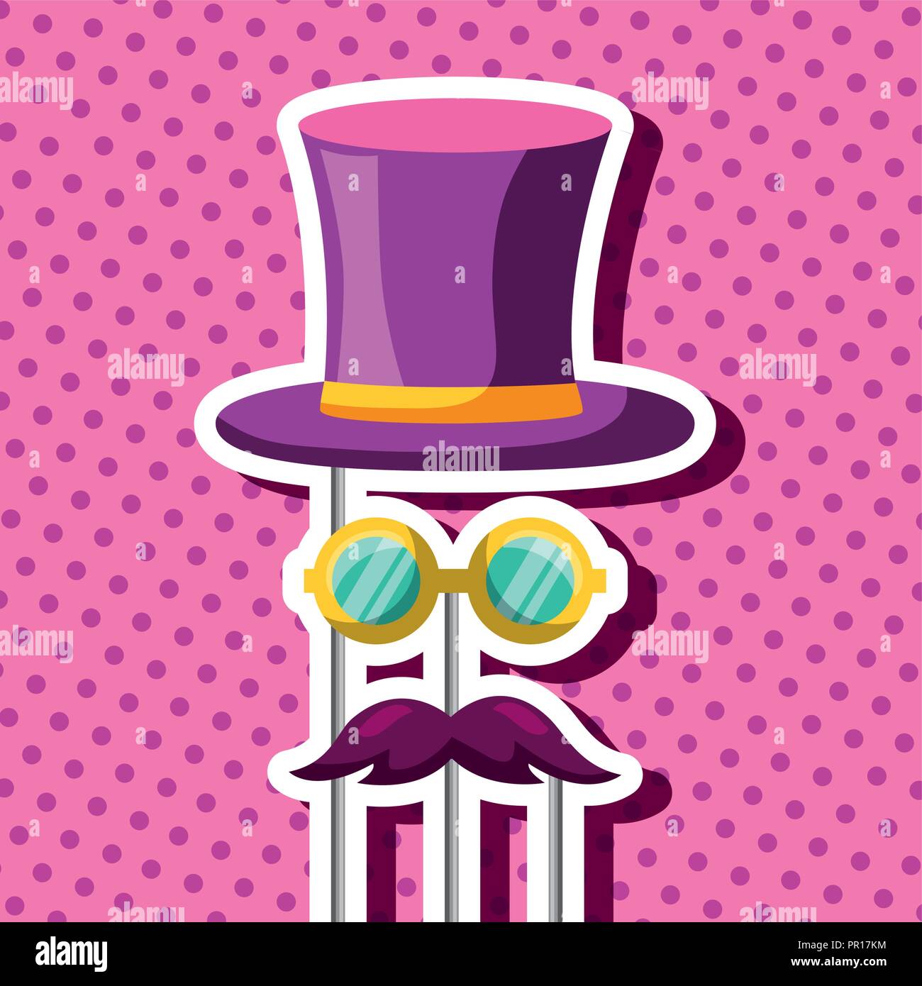party mask night purple moustache traditional hat glasses sticks vector ...