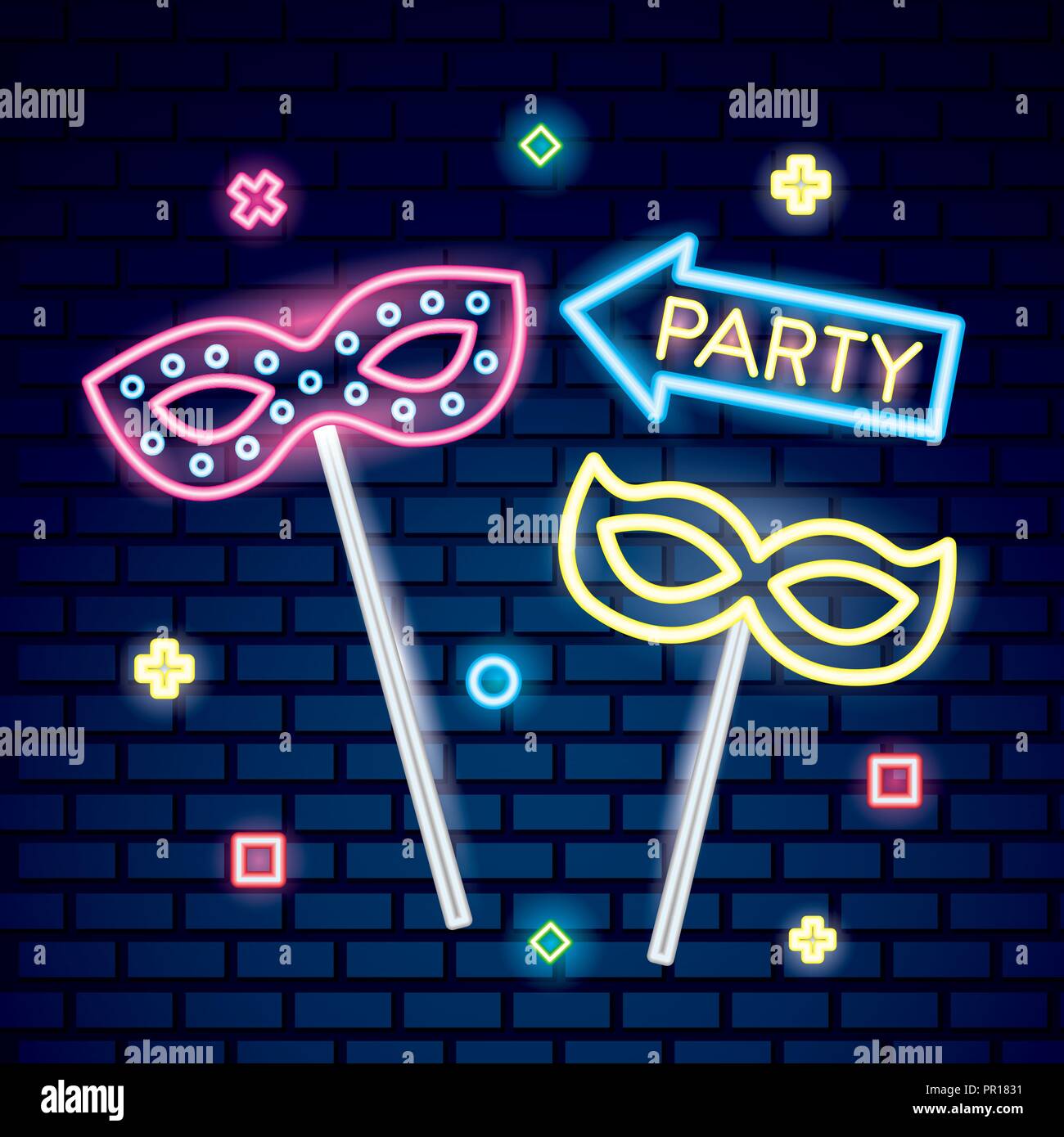 party mask night blankets mistery neon vector illustration Stock Vector ...