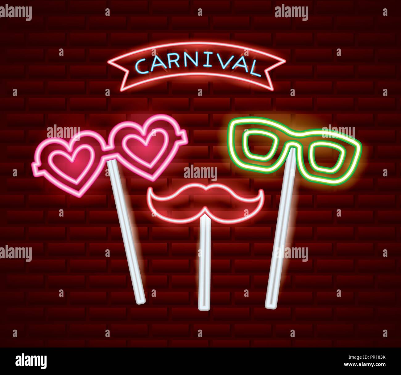 party mask night heart glasses moustache neon carnival vector ...