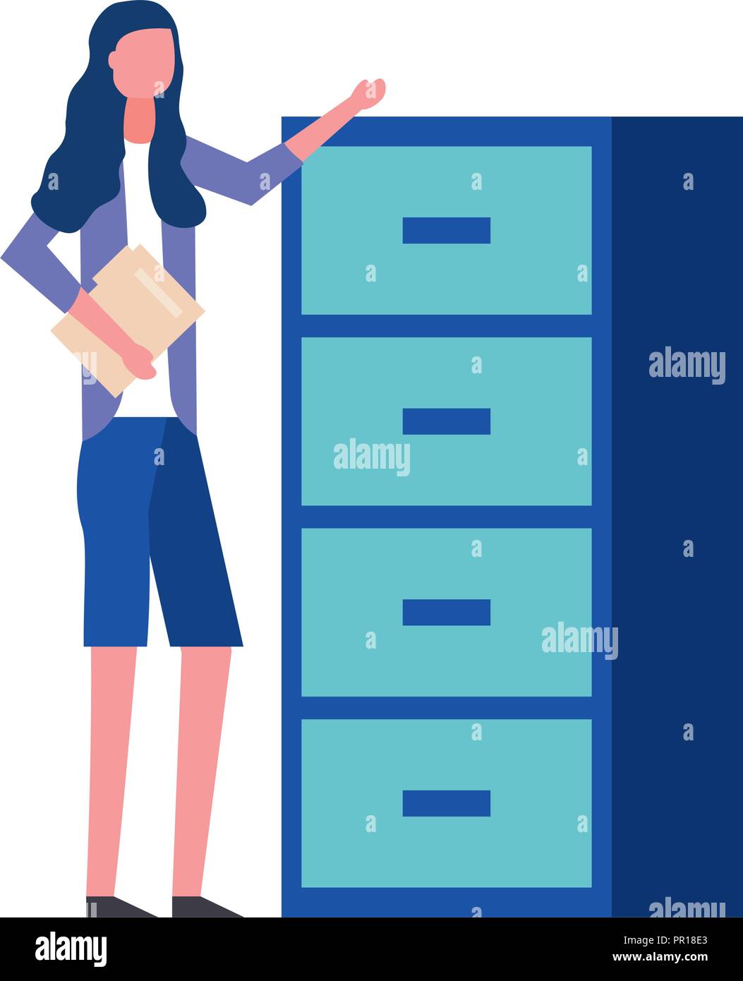 woman holding folder office cabinet drawers vector illustration Stock ...