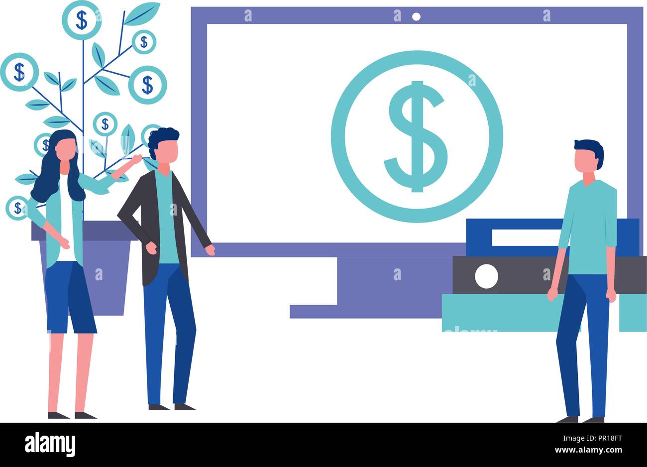 business man and woman office computer money financial vector ...