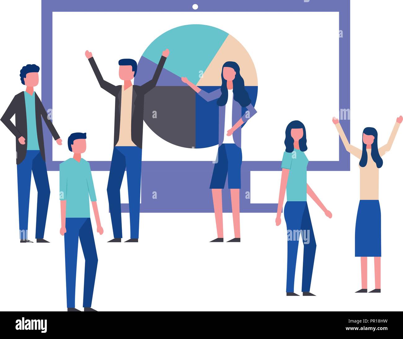 business people office computer chart vector illustration Stock Vector ...