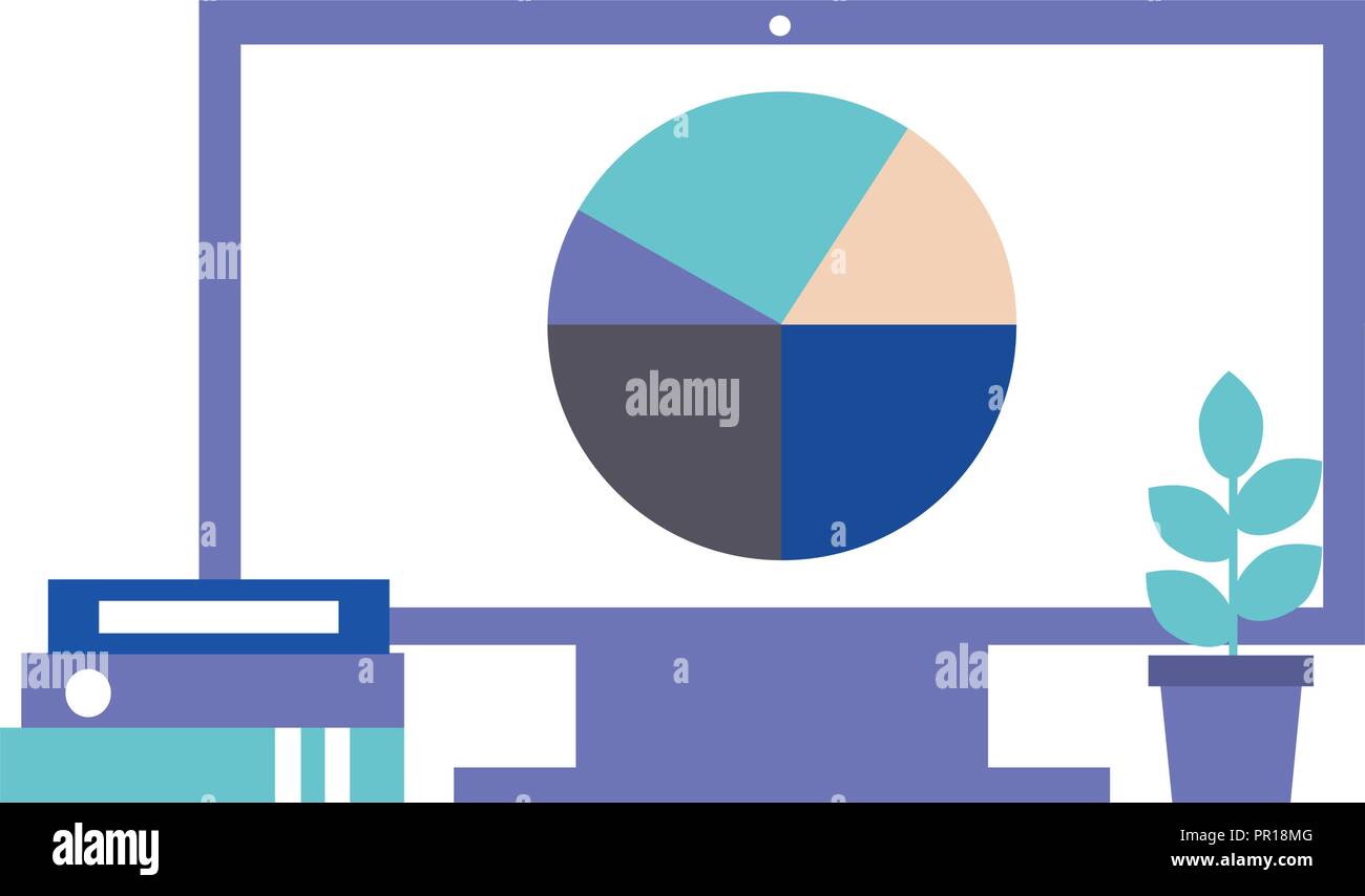 office computer statistics chart pie binders and plant vector ...